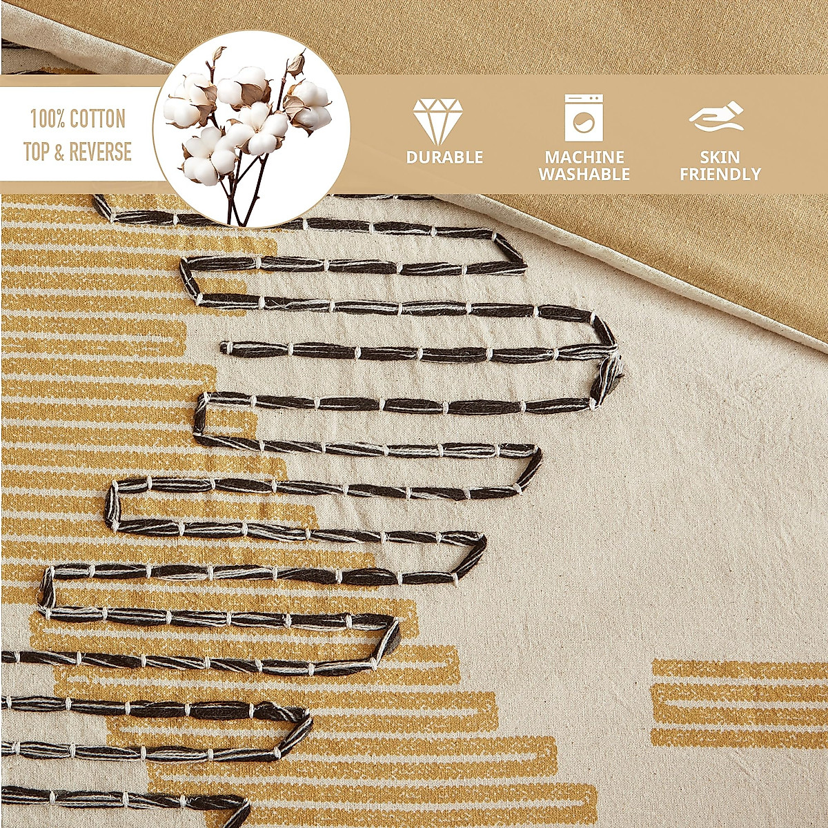 INK+IVY Queen Duvet Cover Set, Southwestern Geometric with Decorative Embroidery, Boho Duvet Set Queen, Pre-Washed Cotton Duvet Queen Set Bedding Cover, 2 Shams, Arizona, Full/Queen Yellow 3 Piece