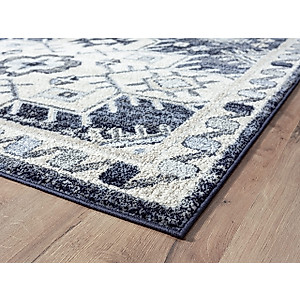 Abani 7'9" x 10'2" (8x10) Geometric Navy Blue & Cream Bedroom Rug Rugs Contemporary Style Non-Shedding Classic Area Rug