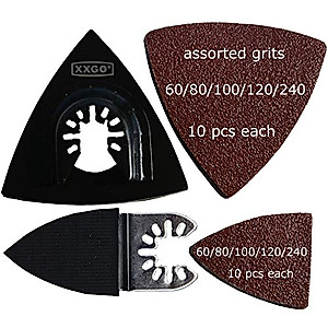 XXGO 102 Pcs Oscillating Sanding Pads Finger Triangle Sandpaper for Multi Tool Compatible with Bosch Dremel Rigid Milwaukee Makita Multitool Sanding Attachments XG3102