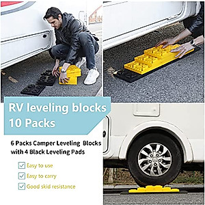Homeon Wheels RV Leveling Blocks, Heavy Duty 6 Packs Camper Leveling Blocks with 4 Blacks Leveling Pads Prevent The Leveling Blocks from Cracking Due to Uneven Stress