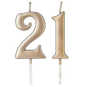 Champagne Gold 21st & 12th Birthday Candles for Cake, Number 21 12 1 2 Glitter Candle Party Anniversary Cakes Decoration for Kids Women or Men