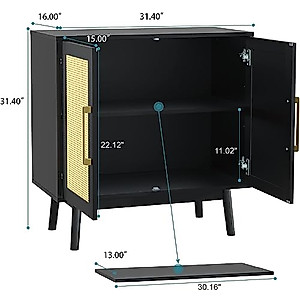 RESOM Black Rattan Accent Storage Cabinet, Sideboard Buffet Cabinet with Rattan Doors, Modern Wood Cabinet for Living Room, Dining Room, Kitchen, Entryway and Hallway