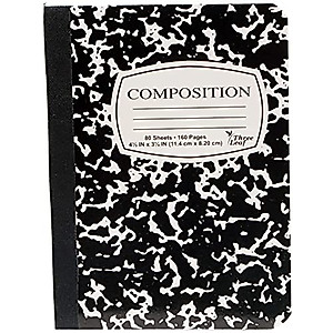 4-Pack Mini Marble Composition Notebooks, 4-1/2" x 3-1/4", College Ruled, 80 Sheet (160 Pages) - Colors: Red, Green, Yellow, Blue, Black. (4-Pack, Random Colors)