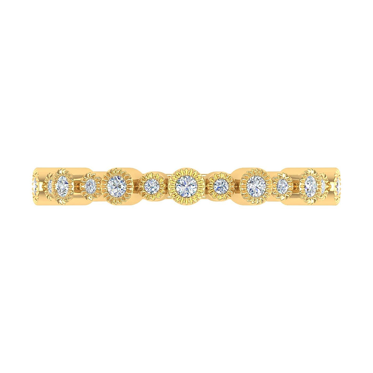 FINEROCK 1/5 Carat Bezel Set Round Diamond Wedding Band Ring in 10K Yellow Gold (Ring Size 5.5) (SI1-SI2 Clarity)
