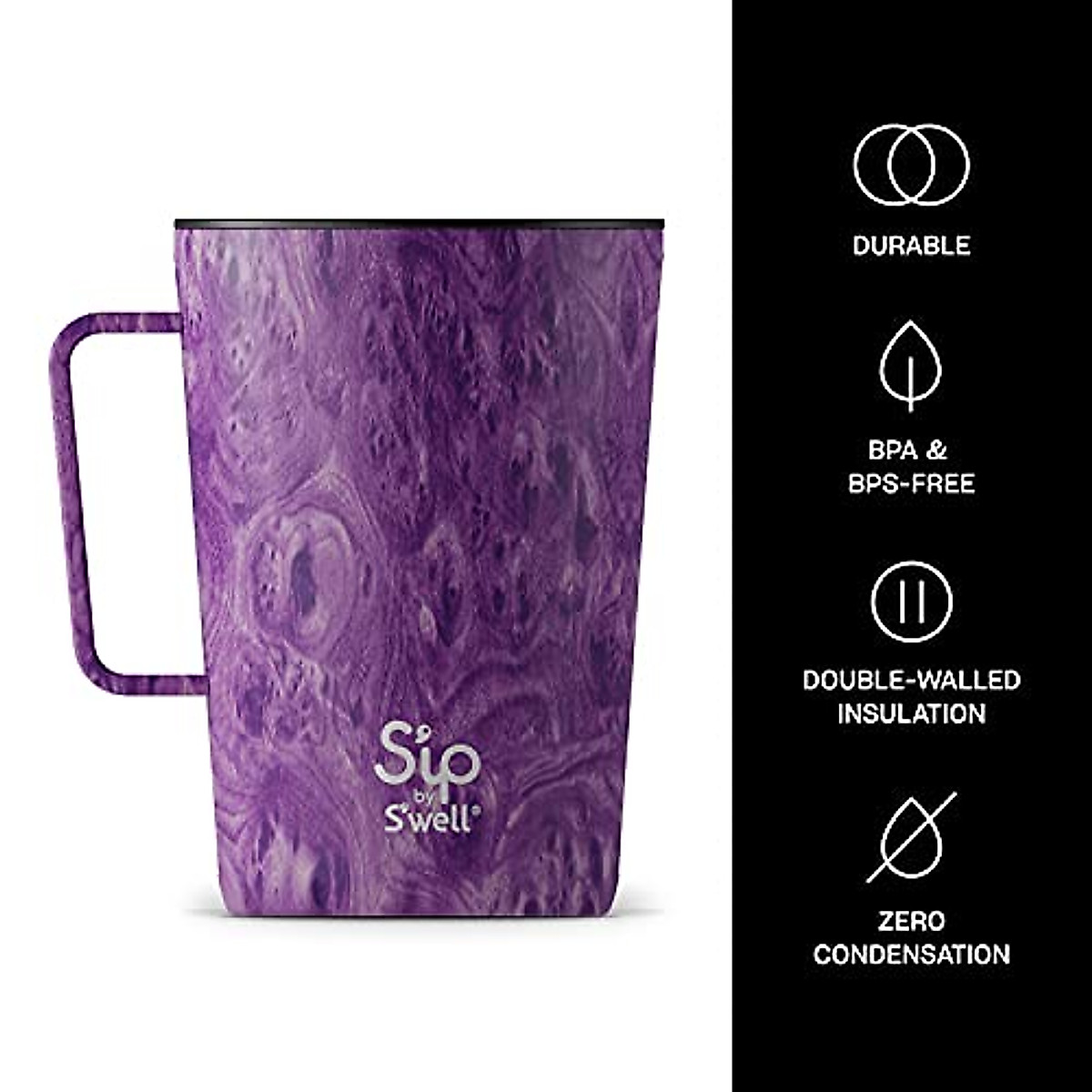 S'well S'ip Stainless Steel Takeaway Tumbler - 15 Oz - Grape Grove - Double-Walled Vacuum-Insulated Keeps Drinks Cold for 10 Hours and Hot for 2 - with No Condensation - BPA-Free Travel Mug