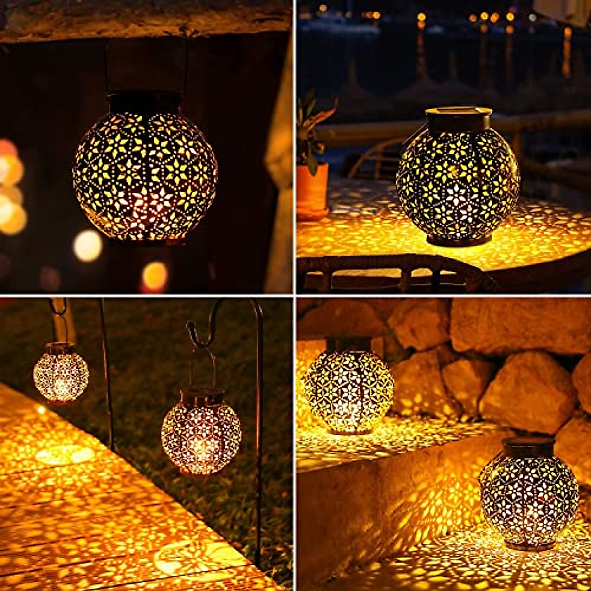 Solar Lantern Outdoor Garden Decor- 2 Pack OxyLED Lanterns Waterproof Decorative Retro Metal Solar Powered Lights with Hanging Handle for Table Patio Yard Backyard Pathway Walkway Christmas