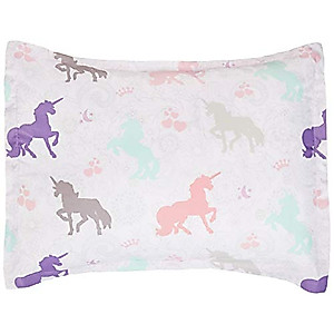 Amazon Basics Easy-Wash Microfiber Kid's Comforter and Pillow Sham Set - Twin, Purple Unicorns