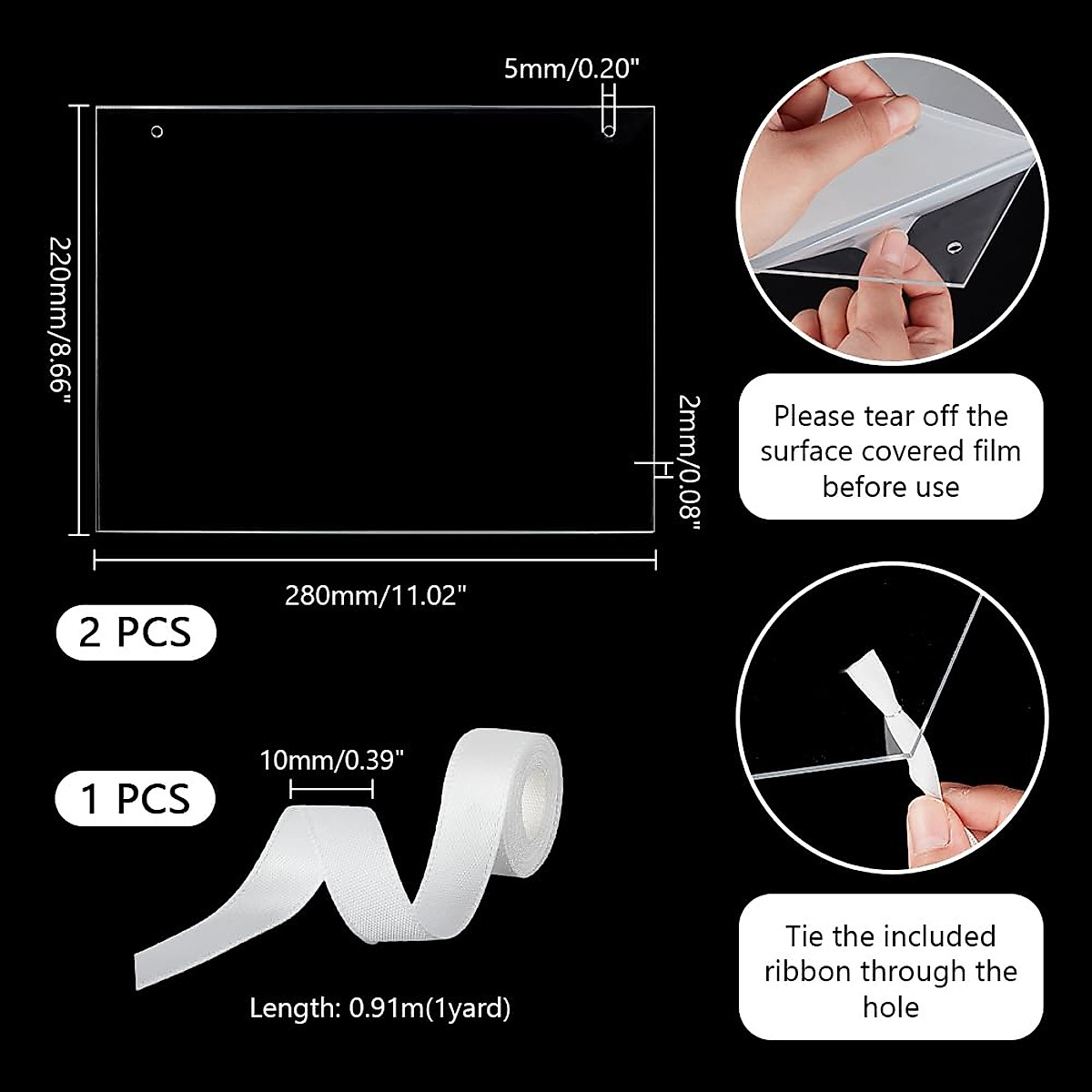 AHANDMAKER 2 Pcs Clear Acrylic Hanging Sign 8.66"x11" Wedding Chair Signs Reserved Seating Signs DIY Blank Names for Wedding Dinner Parties, Food Signs, Banquet Events