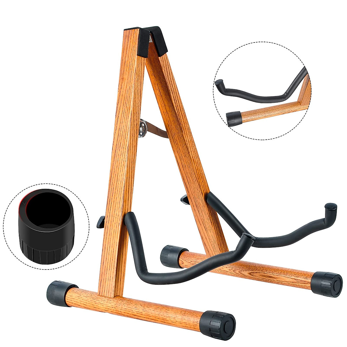 VANPHY Adjustable Beech Wood Guitar Stand Folding Electric Acoustic Guitar Stand Floor Bass Stand Wooden with Padded Classical bass Stand A-Frame Ukulele
