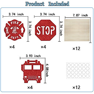 KEWUFD 12PCS Firetruck Birthday Party Centerpiece Stick Firetruck Themed Baby Shower/Birthday Party Table Toppers Sign Fire Academy Graduation Party Decoration Supplies