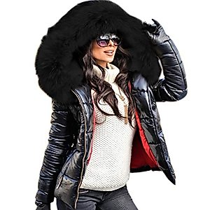 tiptupu Women's Hooded Warm Winter Down Coats Quilted Thicken Puffer Jackets with Zipper (as1, alpha, s, regular, regular, Black Black)