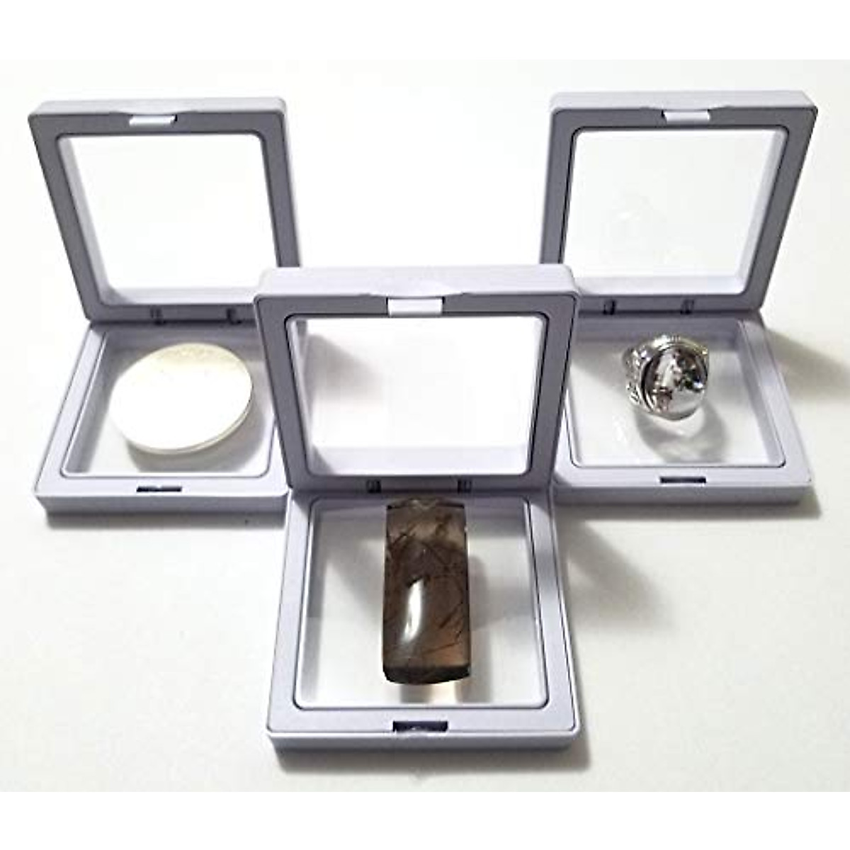 JM Set of 3 pcs Transparent 3D Floating Frame Display Holder/Box/Frames for Challenge Coins, AA Medallions, Antique, Jewelry,Gift, White, 2.75 x 2.75 x 0.75 Inches