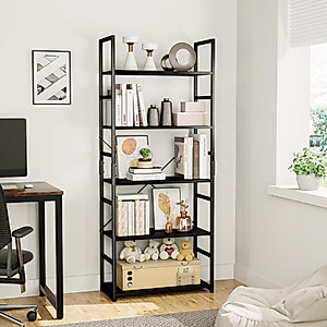 OTK 5 Tier Bookshelf, Tall Bookcase, Office Shelf Storage Organizer, Modern Book Shelf for Living Room, Bedroom, and Home Office, Black