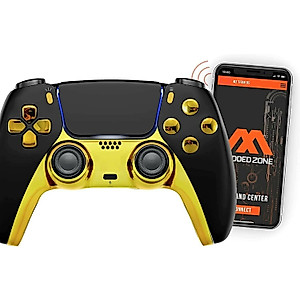 MODDEDZONE Black/GOld Custom Rapid Fire, Anti Recoil, Macros MODDED Wireless Controller for PS5 & PC - Unique Designs, Smart Mods for ps5 controller controlled by the APP. Best for FPS Games