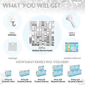 Shimmer Wall Backdrop Silver Backdrop 24 Panels Glitter Sequin Backdrop for Wedding Bridal Shower Birthday Decorations