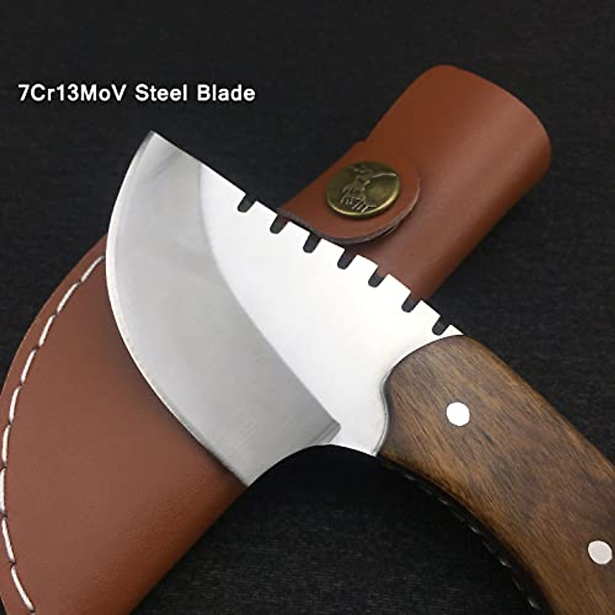 HUAAO Mini Cleaver Knife EDC Small Fixed Blade Knife with Sheath, 2.7'' 7Cr13MoV Steel Blade Wood Handle, Small Cleaver Knife, 4.9 oz