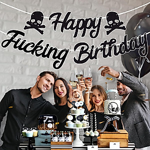 Gothic Birthday Decorations Funny Happy Birthday Banner Black Bunting Banner Skull Sign Theme Party Decor Adult Birthday for Decorations Supplies