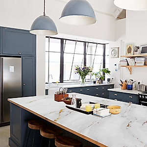 Anmon Marble Contact Paper for Countertop 17.7" x 118", Peel and Stick Wallpaper Thick for Cabinets, Self Adhesive Waterproof Wallpaper, Removable Matte White Gold Marble Wall Paper Roll Kitchen Wall