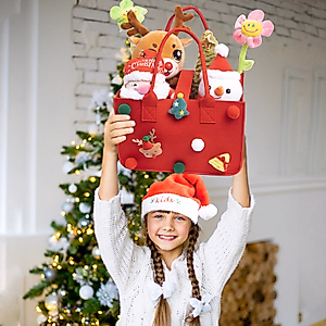 8 Pcs Christmas Plush Toy Set with Carrier Purse Bag -Snowman Santa Elk Christmas Tree Stuffed Animal Dolls Gifts for Kids,Two Plushie Flower and One Santa Hats for Complete Playset
