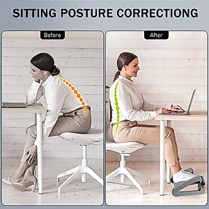 Foot Rest for Under Desk at Work, Adjustable Height Foot Rest, Ergonomic Foot Stool with Roller Massage for Pressure Relief, Portable Footstool Comfortable Leg Rest Under Desk for Office & Home (GRAY)