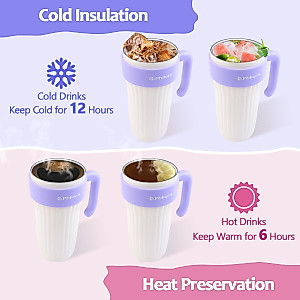 PHILORN 27 oz Tumbler with Lid, Straw & Handle, Stainless Steel Insulated Water Bottle, Leak Proof Travel Tumbler Fits in Cup Holder, White Cup for Cold & Hot Drinks