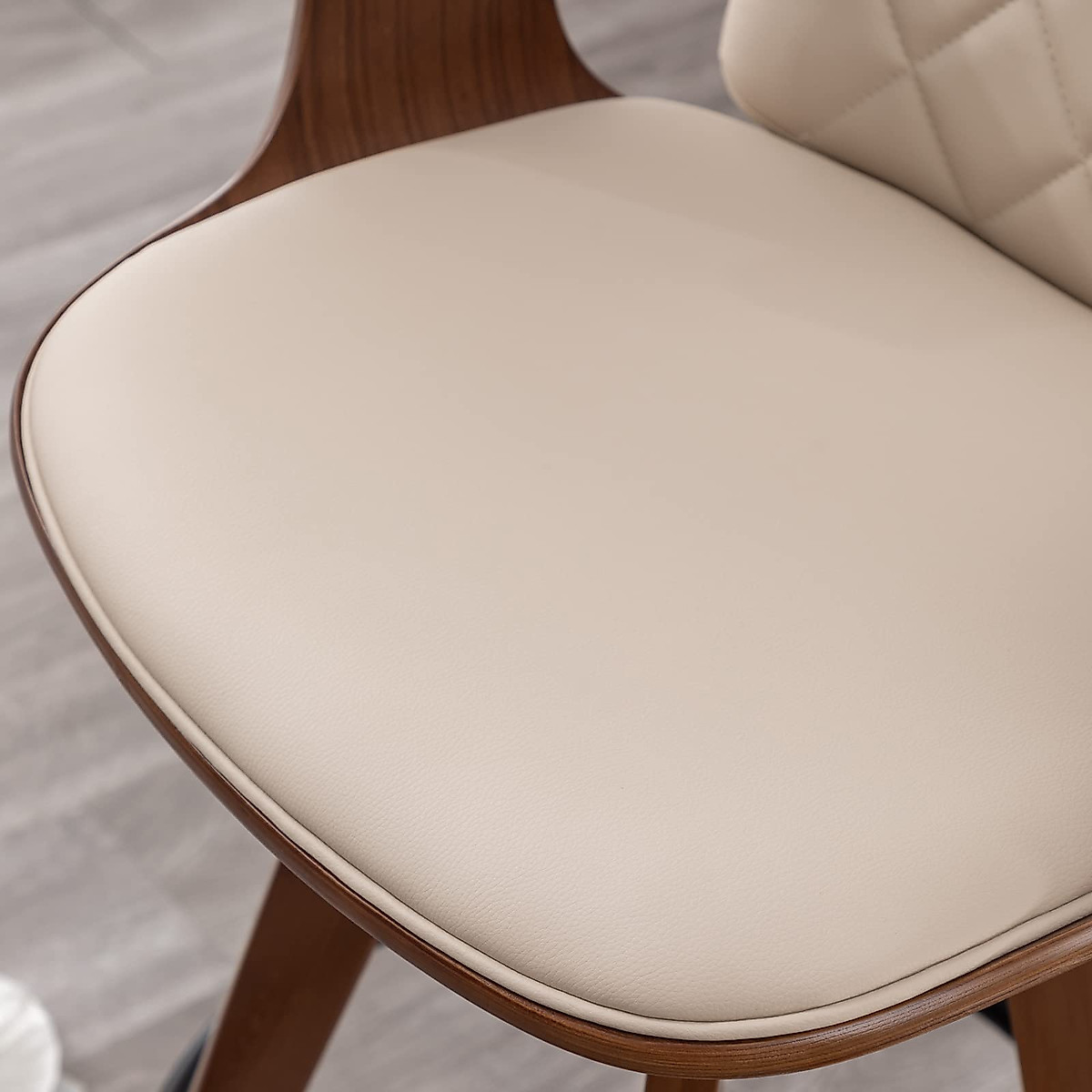 WUPOTO Bar Stools Set of 2, Upholstered Faux Leather Counter Height Bar Stools, Swivel Barstools with Wooden Arms and Legs (Beige, 30" Seat Height)