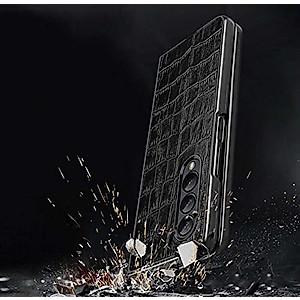 EEKUY Genuine Leather Shockproof Phone Cover, Crocodile Pattern Case for Samsung Galaxy Z Fold 3 (SM-F9260) (2021) [Screen & Camera Protection],Blue