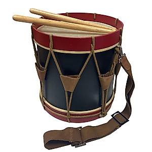 Schooner Bay Co. - 16" Civil-Revolutionary War Style Red and Blue Wooden Marching Drum with Drum Sticks and Strap- Antique Reproduction