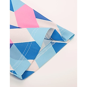 Mens Dri-Fit Polo Shirts Short Sleeve Check Plaid Color Block Golf Top Colorful Performance Athletic Polo T-Shirt Pink+Blue Grid M