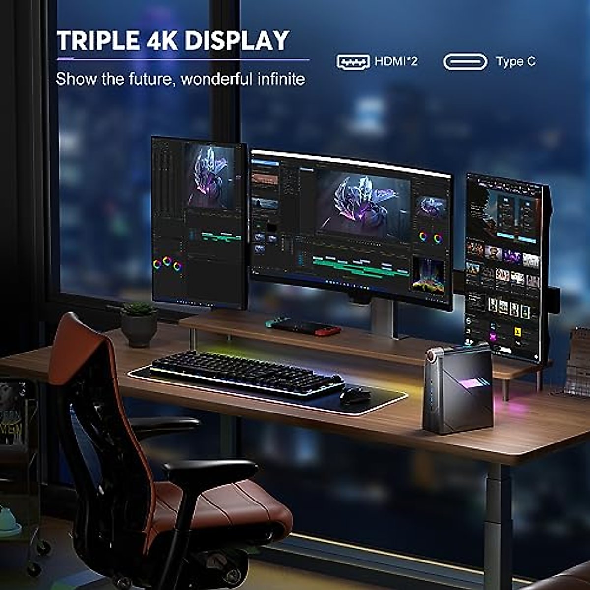 [Mini Gaming PC] Intel Core i9-11900H, up to 4.9GHz, 16GB DDR4 Dual Channel 512GB M.2 NVMe SSD, Mini PC [3 Adjustable Mode/RGB Lights] Mini Computers 4K Triple Display, Desktop Computer WiFi6, BT5.2