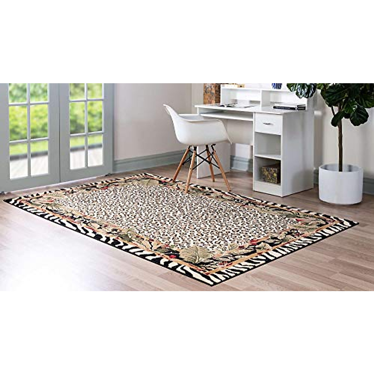 Unique Loom Wildlife Collection Animal Inspired with Cheetah Bordered Design Area Rug, 7 ft x 10 ft, Ivory/Black