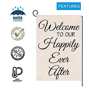 Newlyweds Gift Welcome To Our Happily Ever After House Flag Wedding Gift for Bride and Groom (Welcome Happily Ever After)