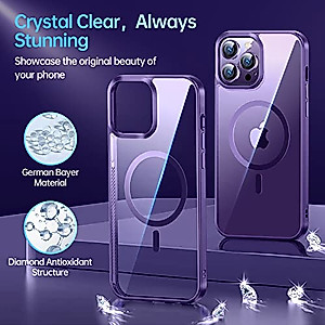 JUESHITUO for iPhone 14 Pro Case [Not Yellowing] [10FT Military Grade Protection] [No.1 Strong Magnets] Magnetic Slim Clear Compatible with iPhone 14 Pro Protective Case 6.1 inch 2022, Deep Purple