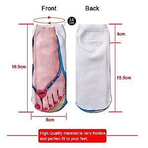 YAMKNICE 3D Flip-Flops Fun Socks,Women Girls Funny Crazy 3D Tie-Dye Socks,Look Like Shoes Sandal Novelty Silly Low Cut Ankle Socks (6 Pack)