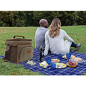 Personalized Insulated Lunch Bag Removable Padded Divider Engraved Leather Canvas Beach Cooler Bag Custom Gift Monogrammed for Men and Women 24-Can (15L)