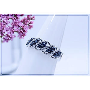 Dazzlingrock Collection Round Blue Sapphire & White Diamond Engagement Ring for Women (0.16 ctw, Color I-J, Clarity I2-I3) in 10K White Gold Size 10