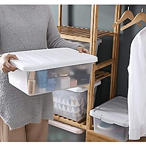 Wekioger Versatile Storage Organizer Plastic Bins with Lids, White 2 Packs, 14 Quart.