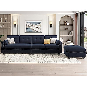 HONBAY Velvet Sectional Sofa L Shaped Couch Reversible Sectional Couch Sofa for Small Space,Dark Blue