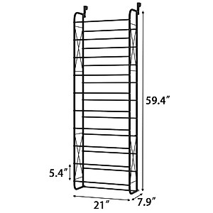 JSB 10 Tier Shoe rack Mesh fabric Over The Door Shoe Organizer X-structure Trouser hangers Closet Pantry Hanging Shoe Clothes Toys Storage Shelves (Black, 10 Tier)