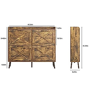 Maupvit Large Shoe Cabinet with 4 Flip Drawers, Freestanding Shoe Organizer with Metal Drawer Bracket for Entryway, Narrow Shoe Rack Cabinet, 5 Sturdy Legs, Rustic Brown