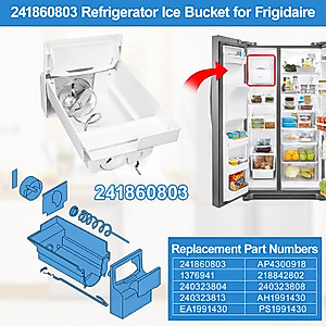 Upgraded 241860803 Refrigerator Ice Bucket Compatible with Frigidaire Ice Maker Replacement Ice Bin Container Auger Assembly AP4300918 LFSS2612TF0 FFSS2615TS0 FFHS2611PFEA LFSS2612TE0 Ice Maker Parts