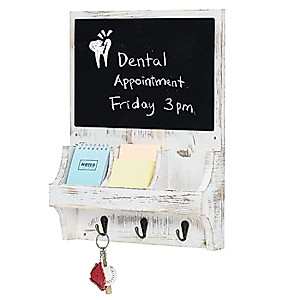 MyGift Whitewashed Wood Entryway Wall Organizer, Family Command Center Mail and Key Holder Rack with 3 Hooks, 3 Mail Slots and Chalkboard