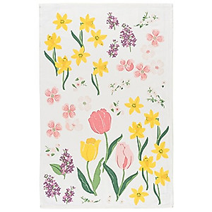 Now Designs Floursack Kitchen Towels Quick Dry Cotton Hand Towel Set, 3 Count, Flowers of The Month, 20 x 30 in