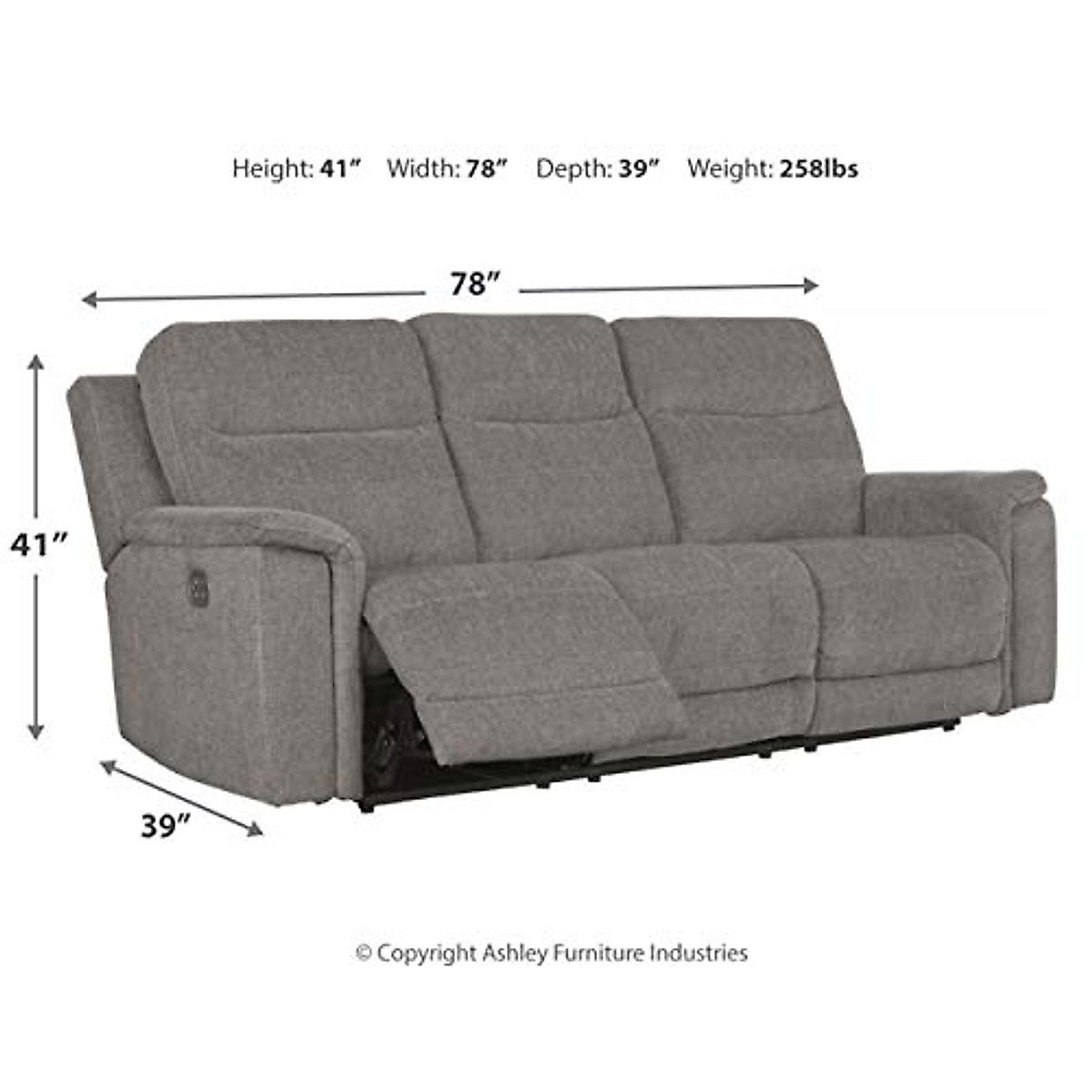 Signature Design by Ashley Mouttrie Modern Adjustable Power Reclining Loveseat with Console & USB Charging, Gray