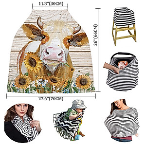 Baby Nursing Cover Carseat Canopy Farmhouse Cow with Summer Floral Sunflowers Breathable Privacy Breastfeeding Scarf Pastoral Animals Planks Multi Use Car Seat Covers for Boys or Girls