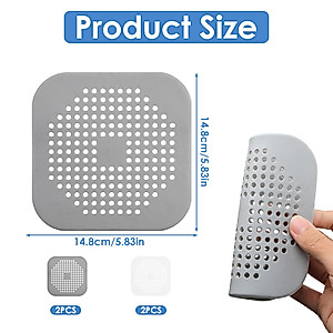 Generic Drain Hair Catcher 4 Packs, Square Drain Cover for Shower Bathtub Hair Stopper, Easy to Install and Clean, Drain Stopper for Tub,Kitchen,Bathroom Gray/White