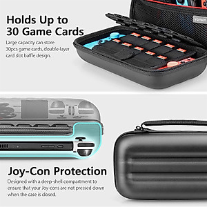 Vamson Carrying Case for Nintendo Switch/Switch OLED, Hard Shell Travel Protective Case Fit Original Charger AC Adapter Accessories, Storage Messenger Bag Backpack with Strap Holds 30 Game Cards VP816