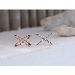 LEMON GRASS Womens Criss Cross Ring X Ring Micropave CZ Inlay in Silver Rhodium Plating Size 7