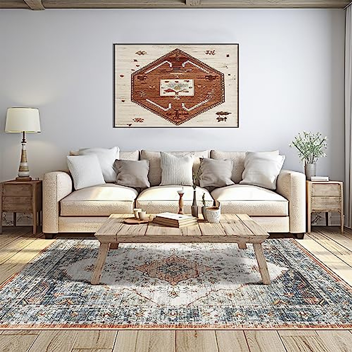 befbee 8x10 Area Rugs for Living Room, Non-Slip Soft Washable Large Area Rug,Stain Resistant Indoor Floor Rugs for Bedroom Home Decor Rug (Navy/Orange,8'x10')