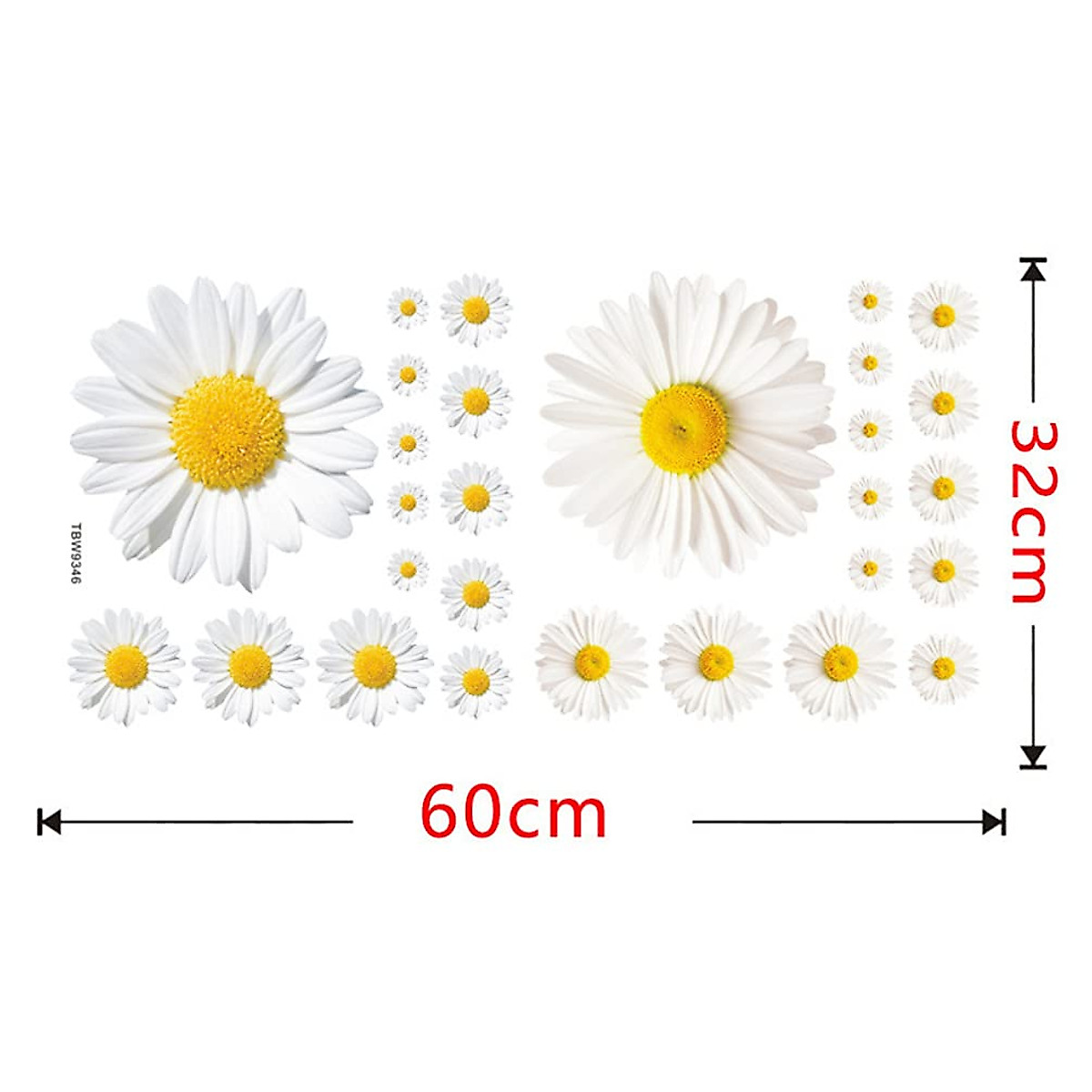 Toyvian Daisy Flower Wall Stickers 3D Removable Flowers Decal Floral DIY Mural for Nursery Bedroom Living Room Bathroom Kitchen Decoration